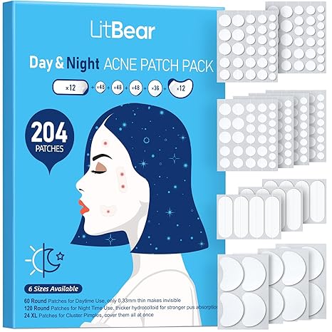 LitBear Acne Pimple Patches- Day and Night 6 Sizes 204 Dots – Litbear